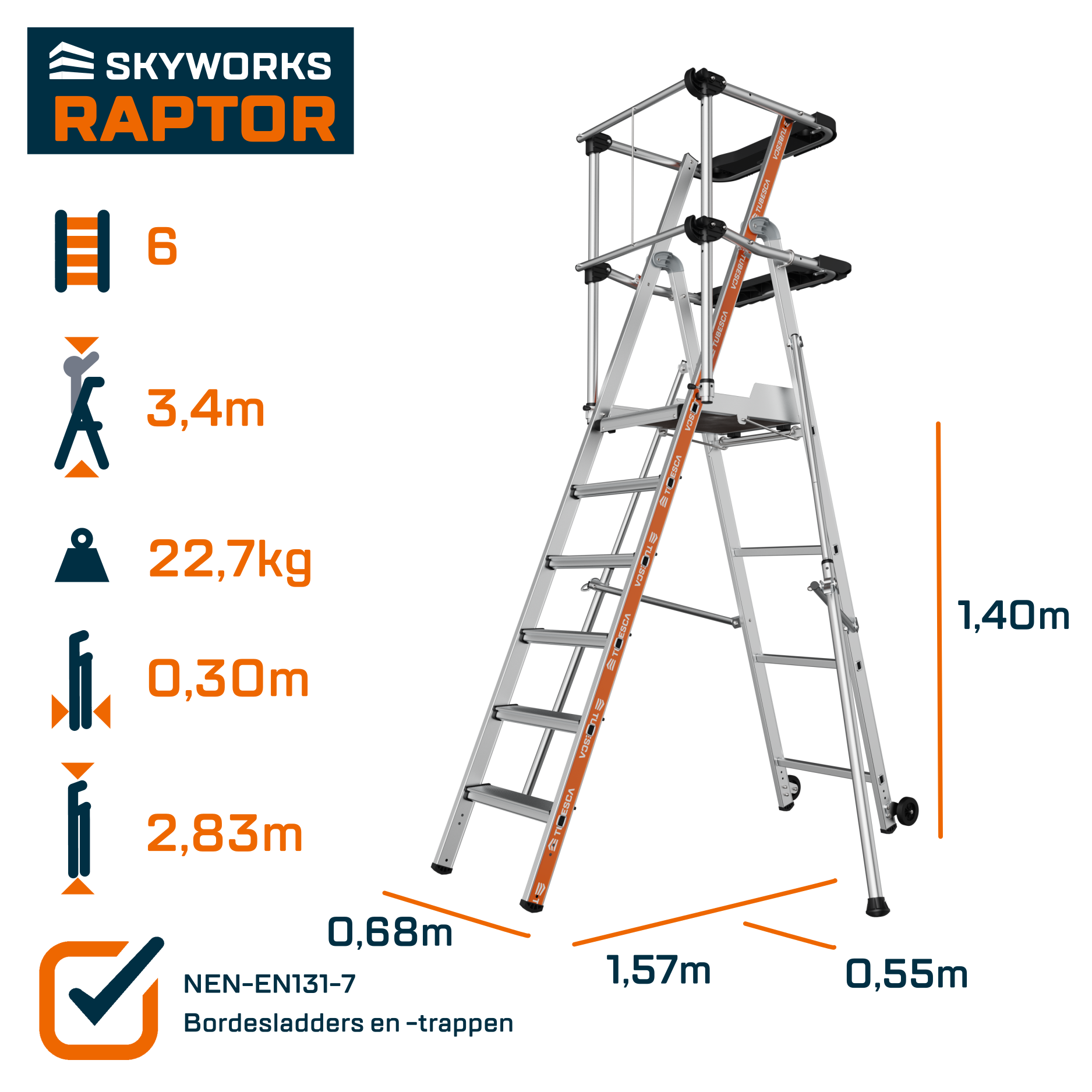 Platformtrap 6 treden – Altijd een leuning rondom werkhoogte 3,4m ...